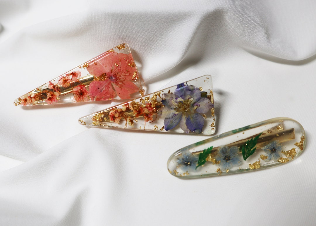 Botanical Real Flower Hair Clip, Dry Flower Resin Hairclips, Flower ...
