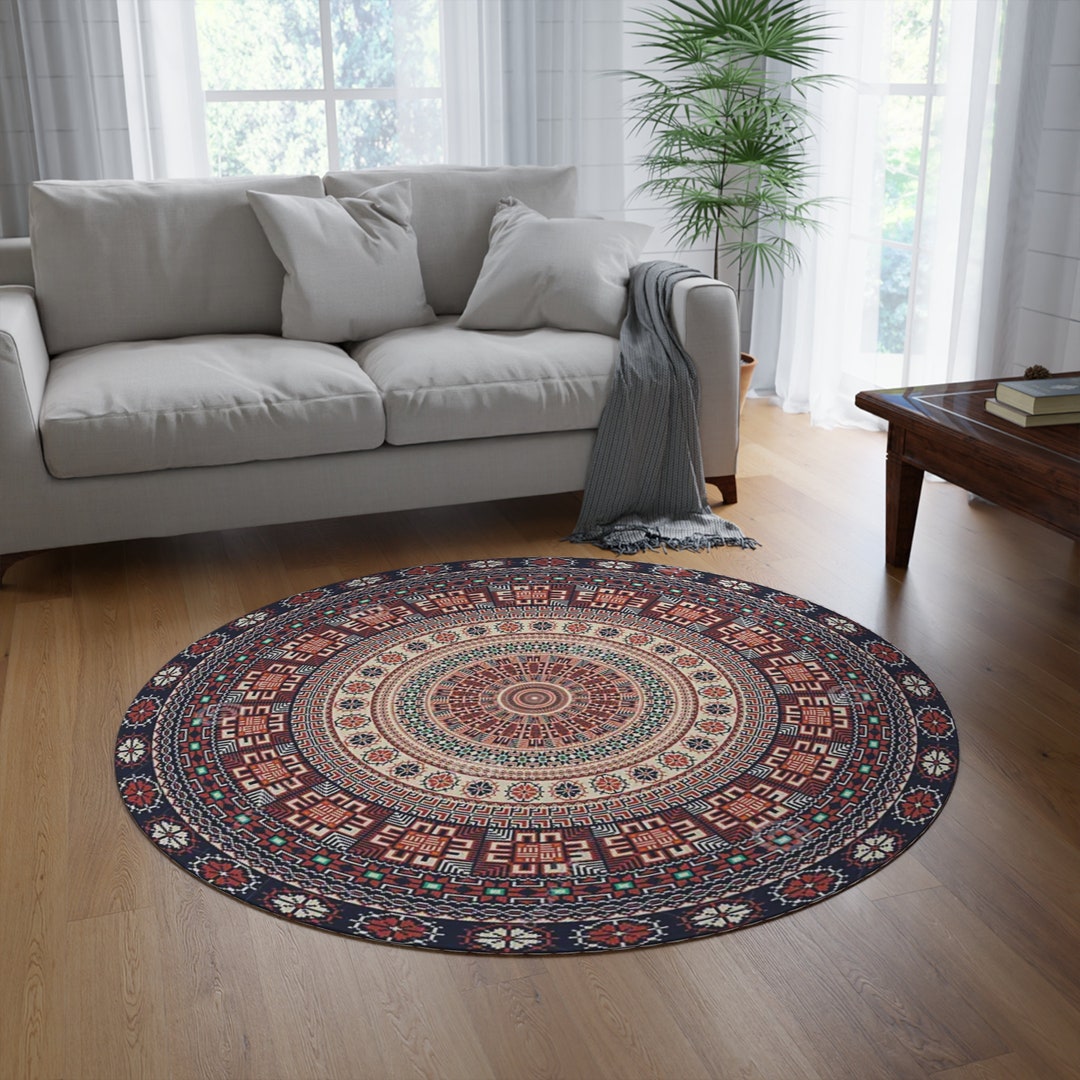 Palestinian Tatreez Round Rug - Ethnic Embroidery Design - Boho Chic ...