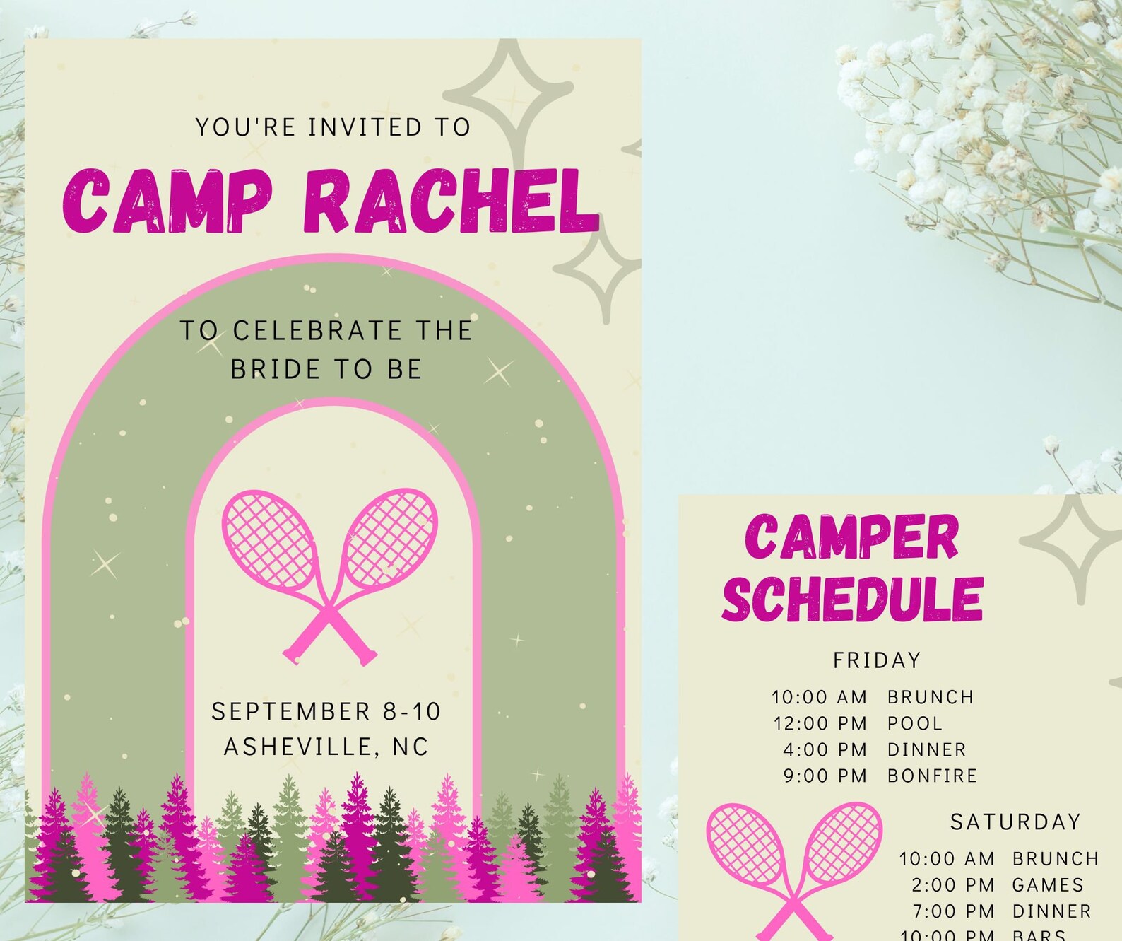 Camp Bachelorette Party Invite and Itinerary / Parent Trap ...