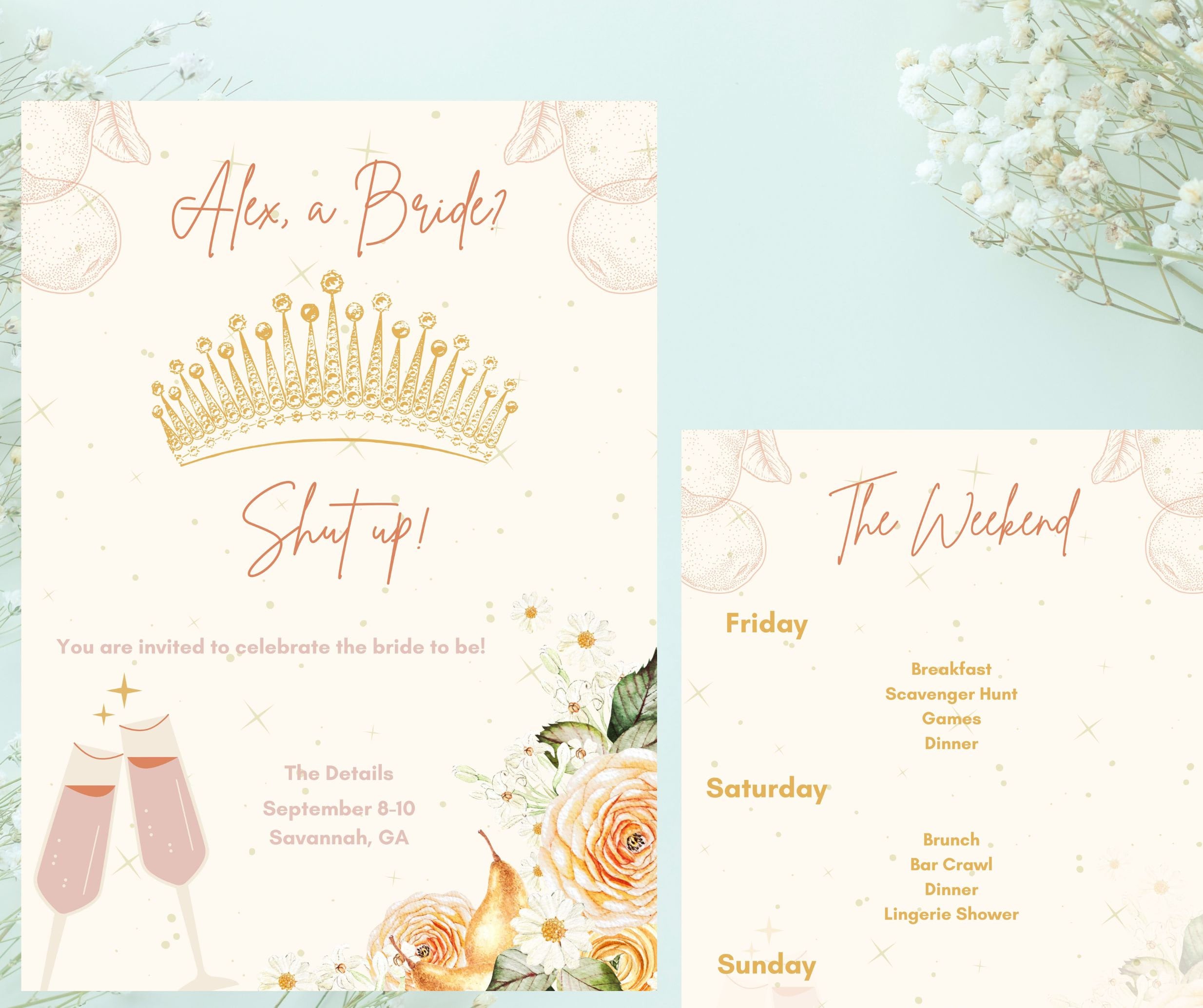 Princess Diaries Bachelorette Invitation and Itinerary / Me a Bride ...