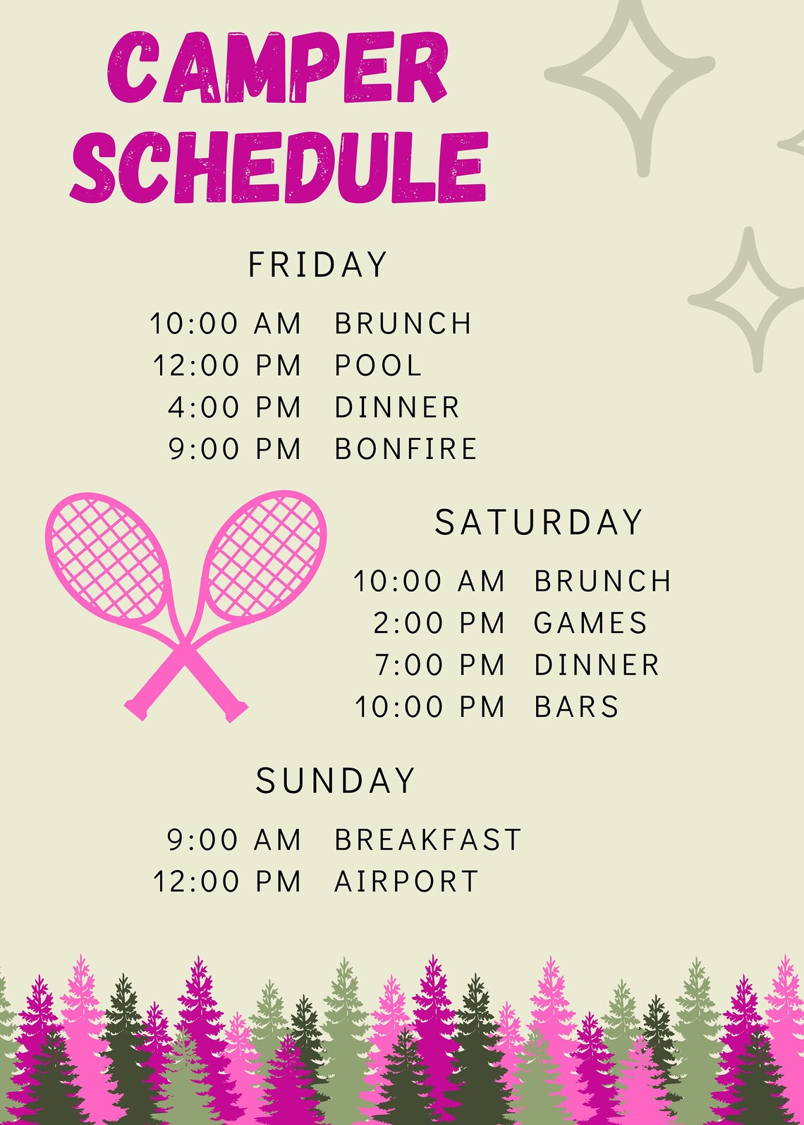 Camp Bachelorette Party Invitation, Itinerary Template (digital ...