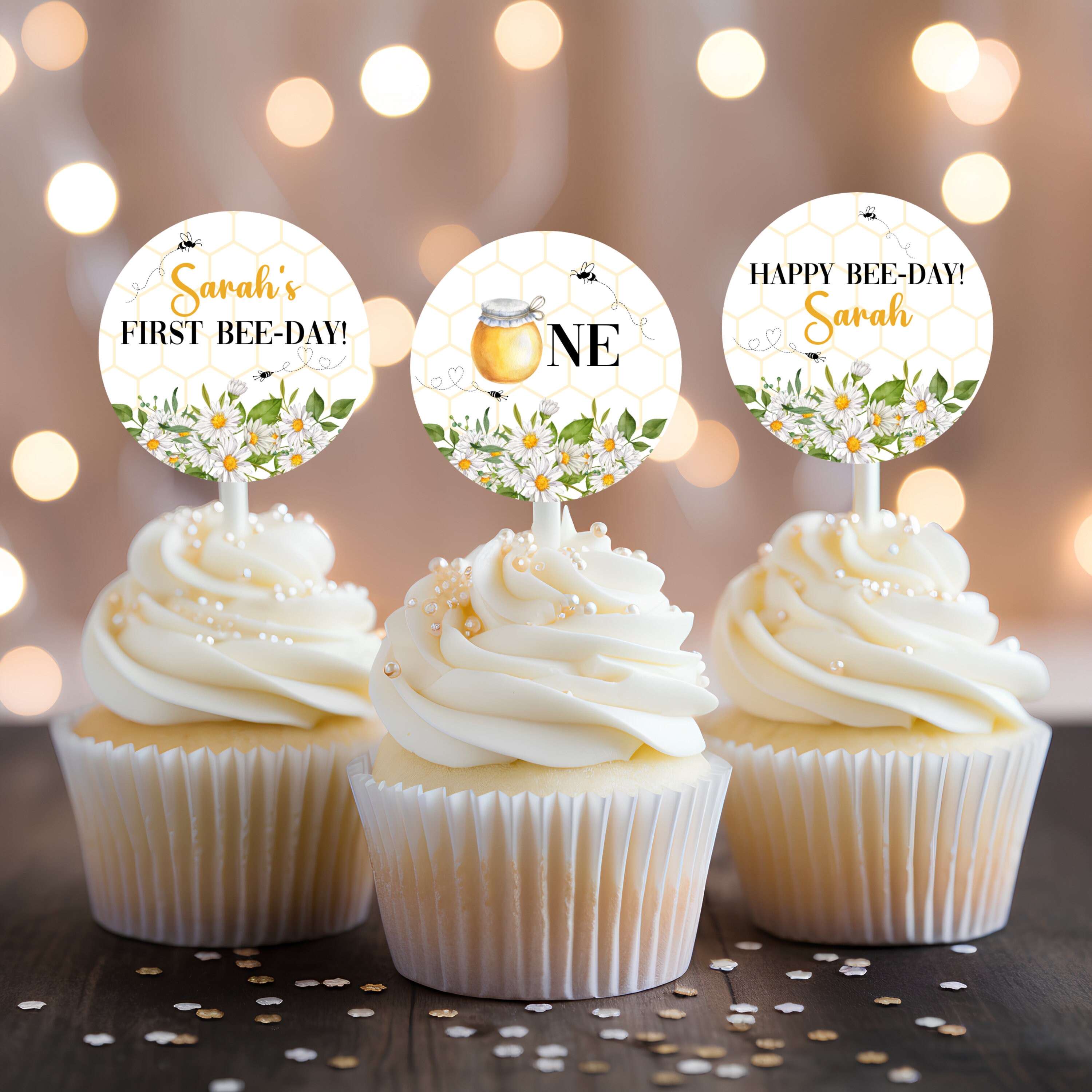 Bee Cupcake Toppers, Printable Cupcake Topper, 1st Bee Day Cupcake ...