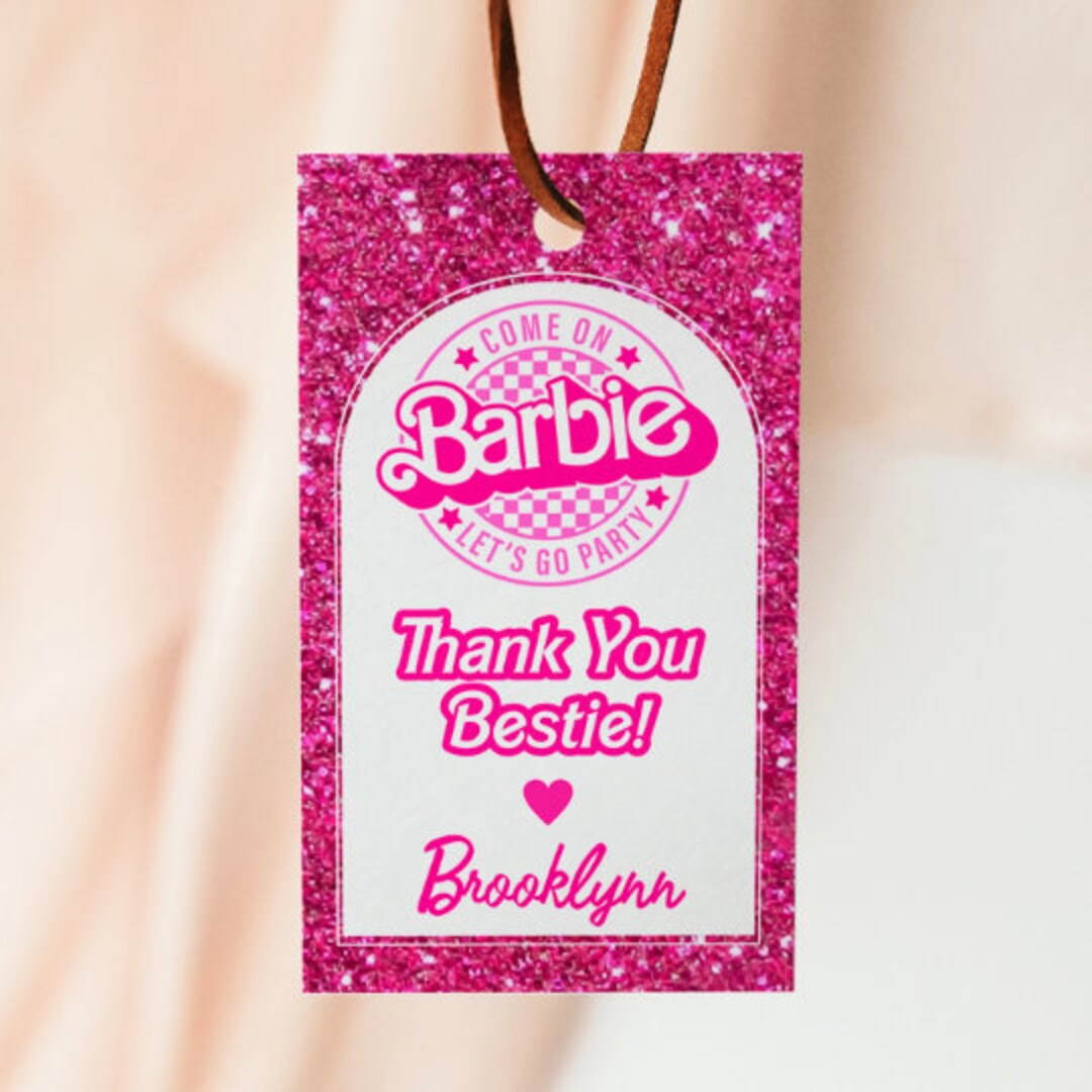 Editable Pink Doll Party Thank You Favor Tag, Barbe Birthday Party ...