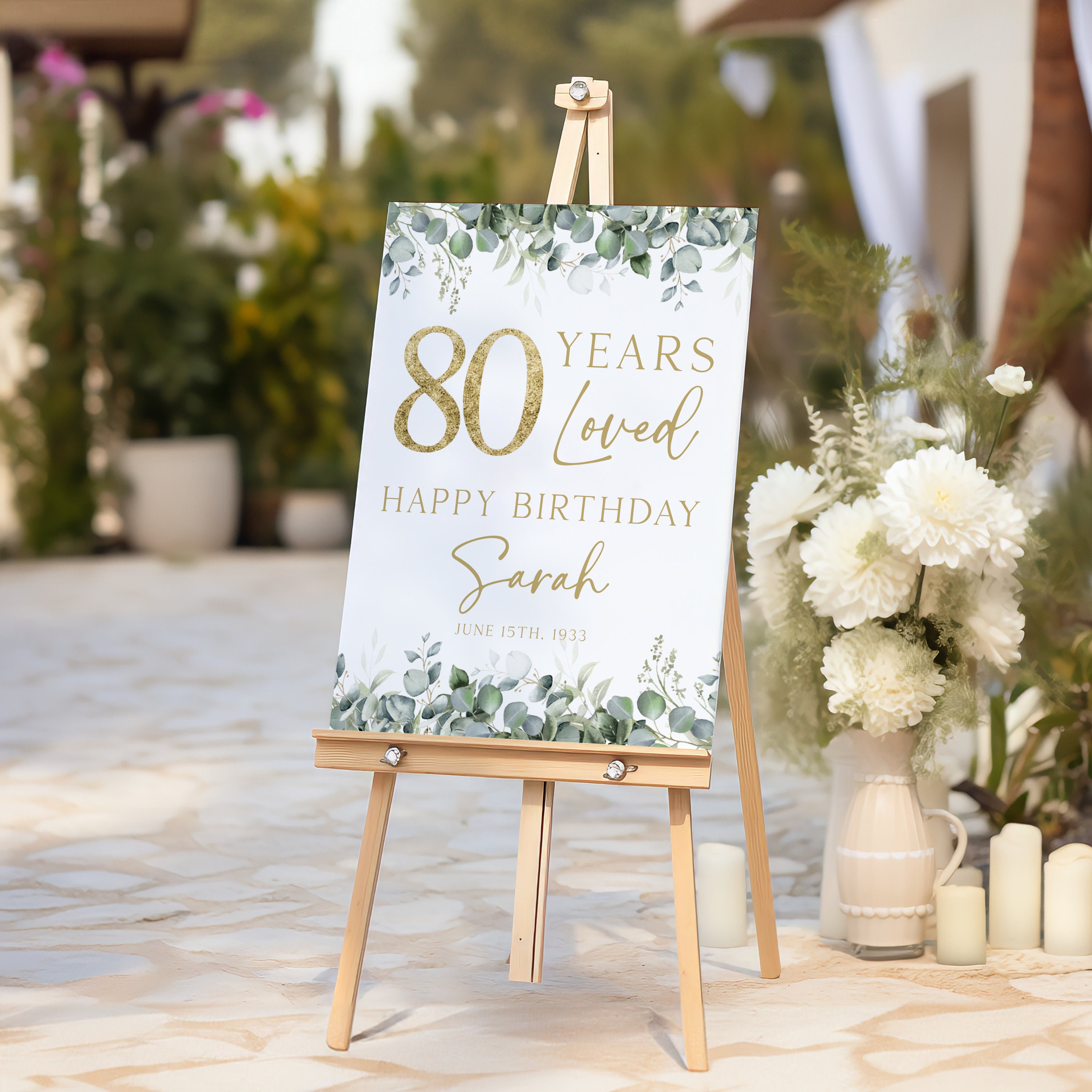 80 Years Loved, 80th Birthday Party Welcome Sign Printable, Greenery ...
