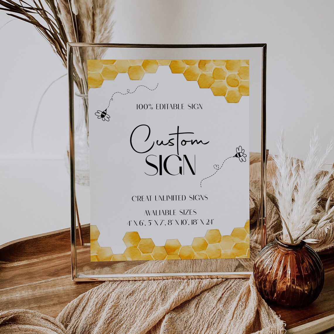 Bee Custom Sign, Honeybee Editable Sign Template, Editable Custom Bee ...