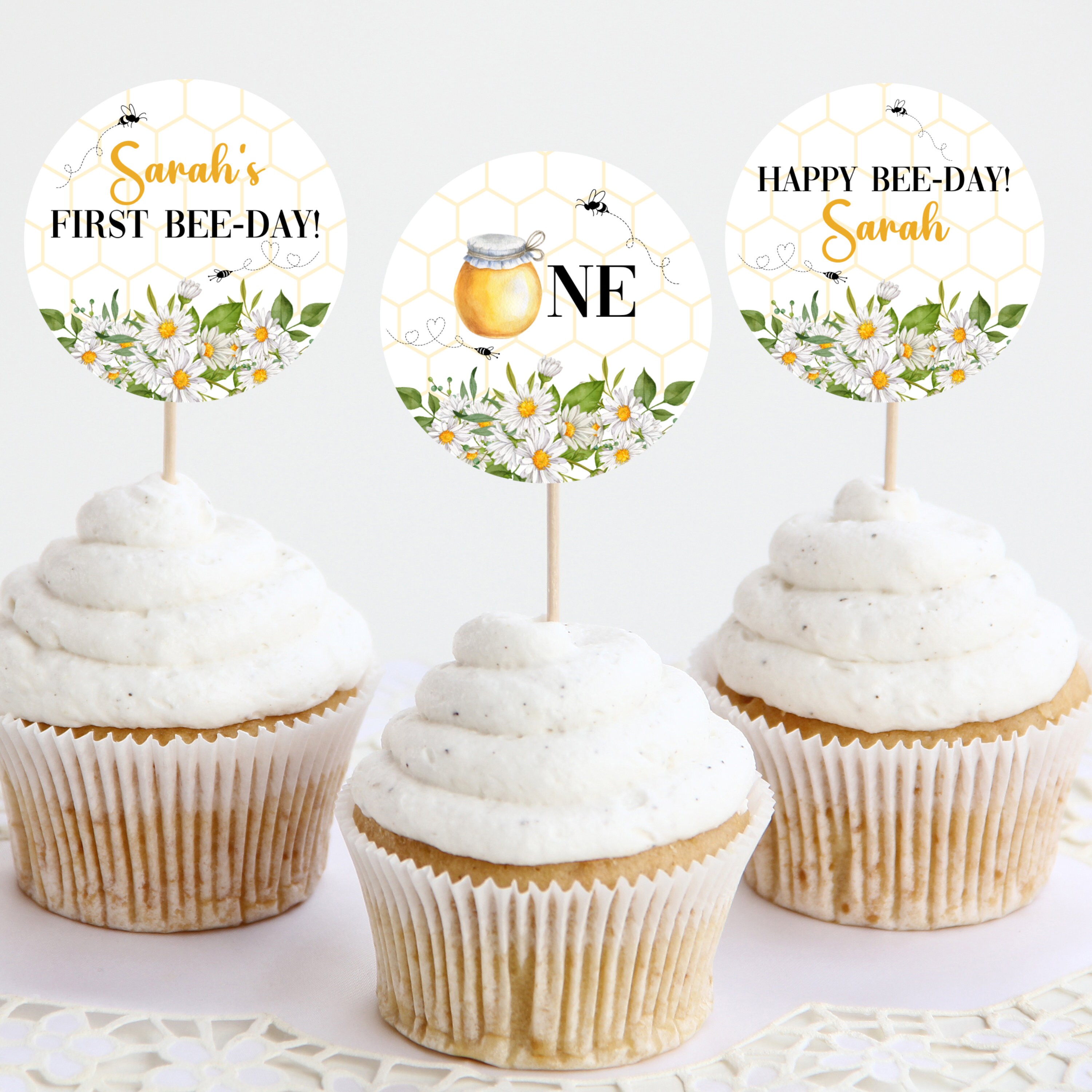 Bee Cupcake Toppers, Printable Cupcake Topper, 1st Bee Day Cupcake ...