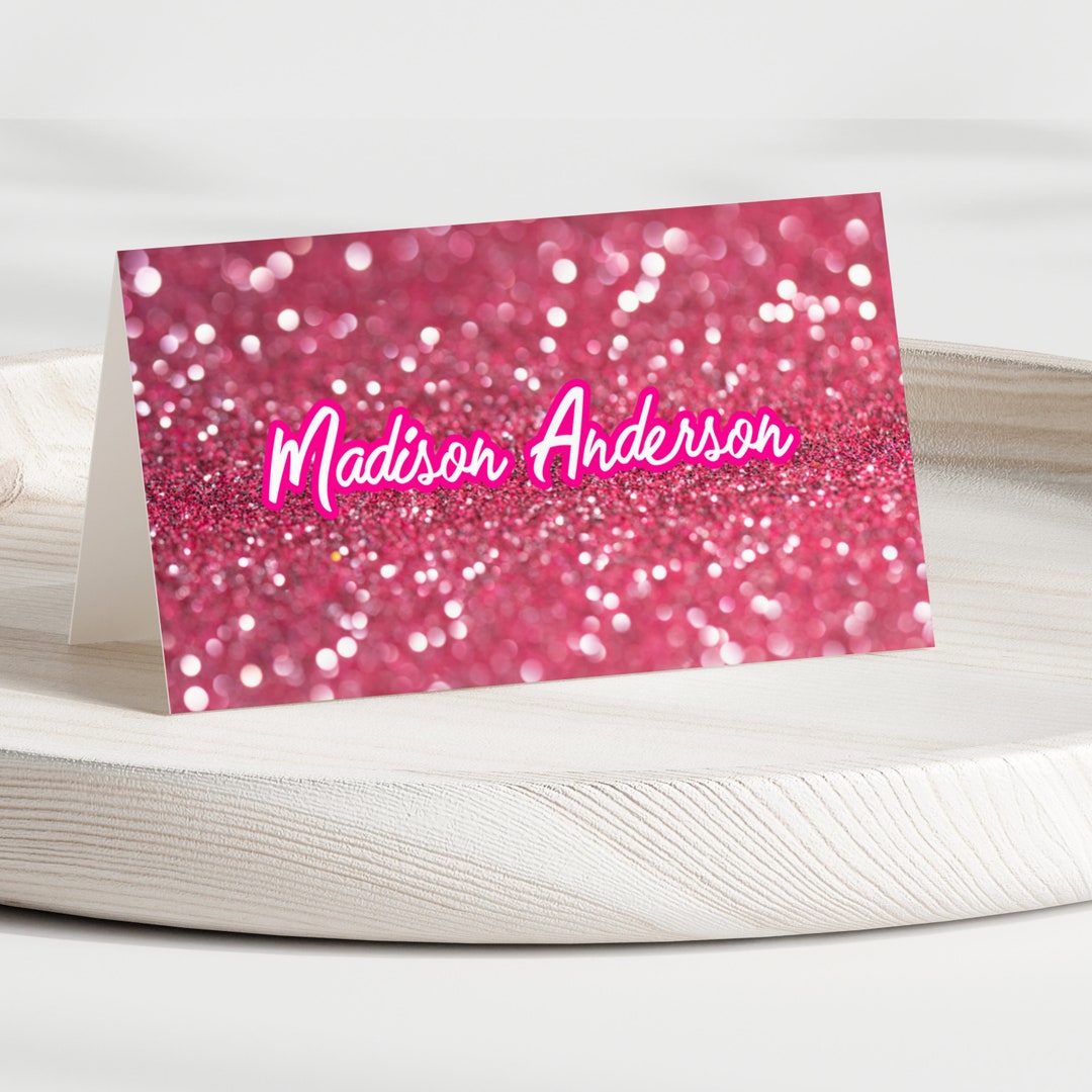 Editable Sparkle Pink Food Label, Pink Birthday Place Card, Pink Doll ...