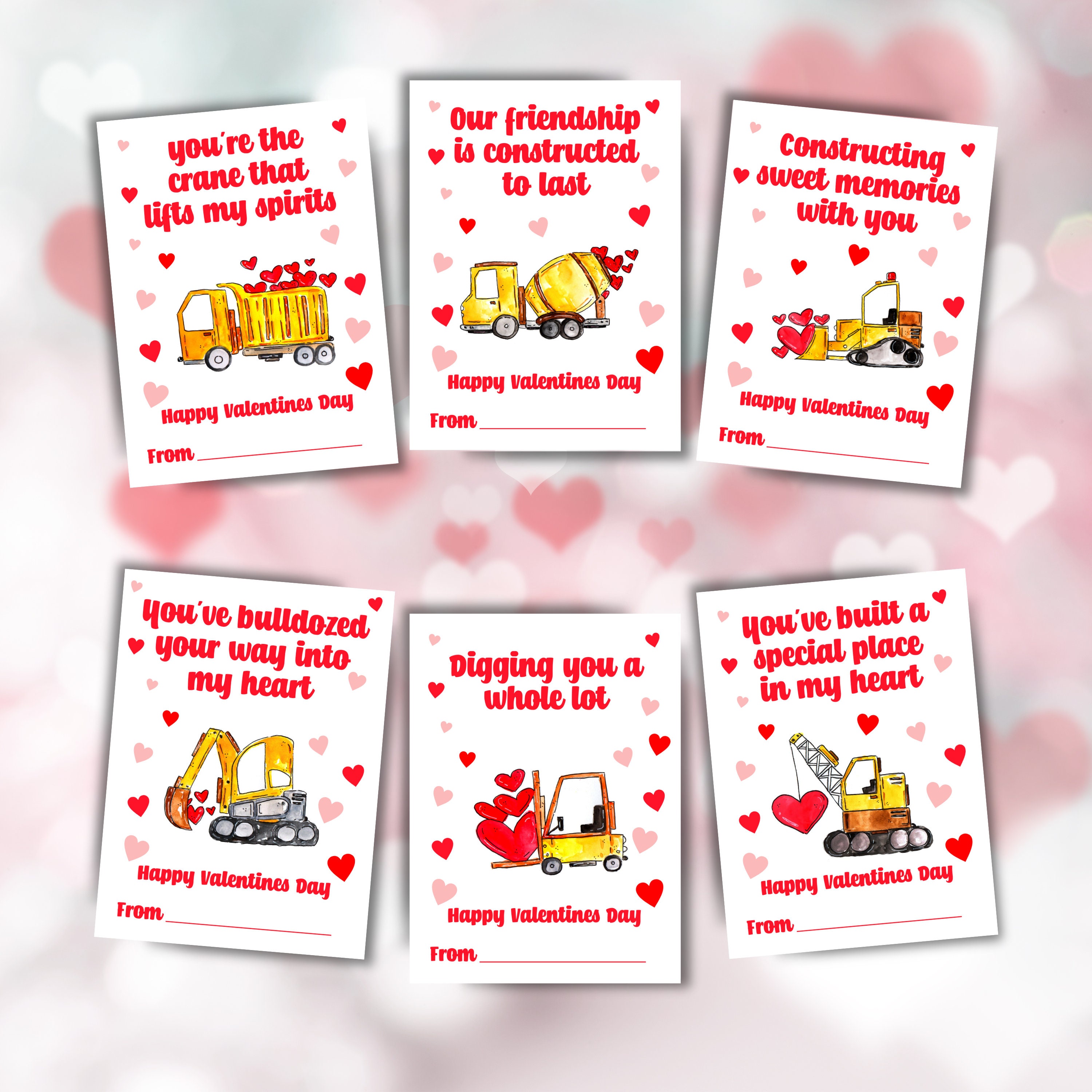 Printable Construction Valentine's Day Cards, Classroom Valentine's Day ...