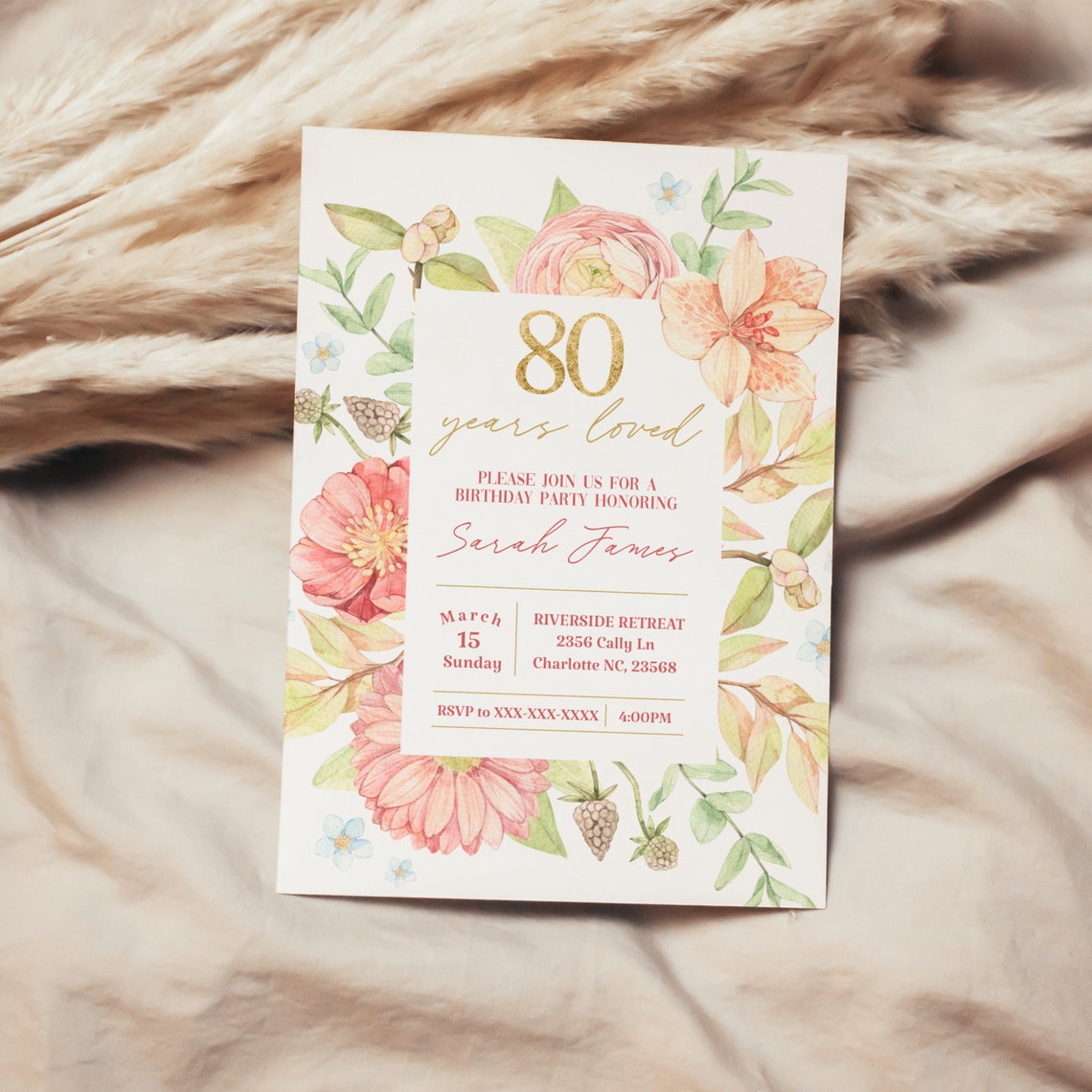 80th Birthday Invitation, 80th Invite Template, Digital 80th Birthday ...