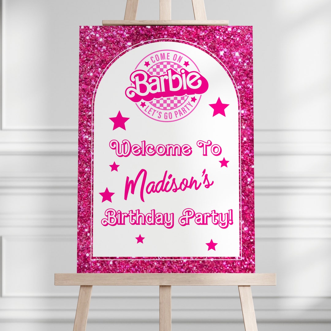 Editable Barbi Party Welcome Sign, Pink Doll Birthday Party, Barbi ...