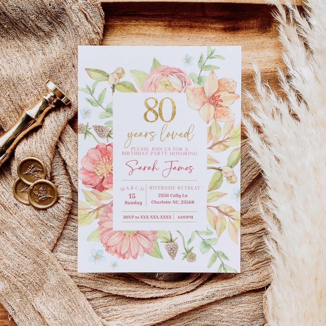 80th Birthday Invitation, 80th Invite Template, Digital 80th Birthday ...