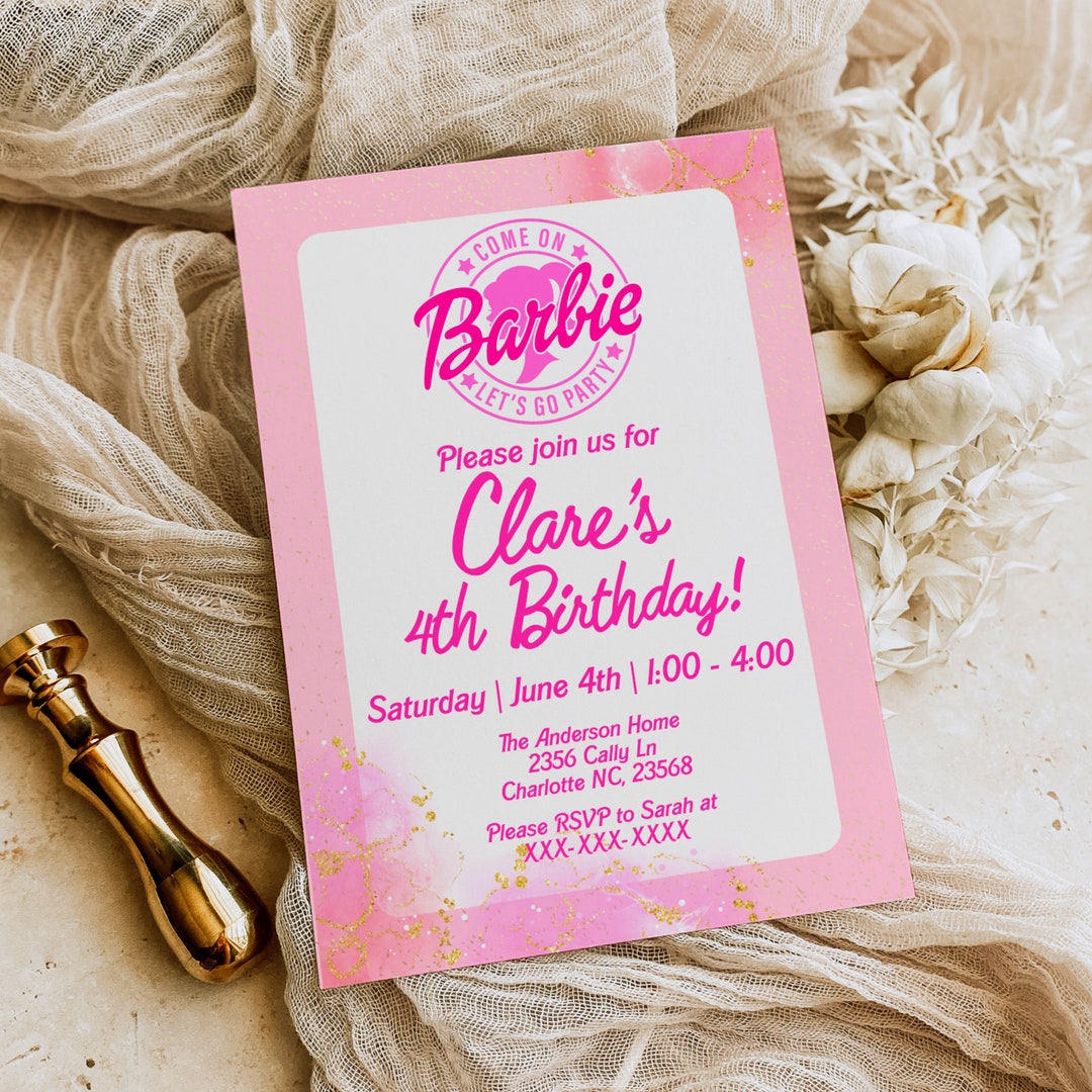 Editable Barbi Invitation, Pink Doll Birthday Party, Barbe Party, Barbi ...