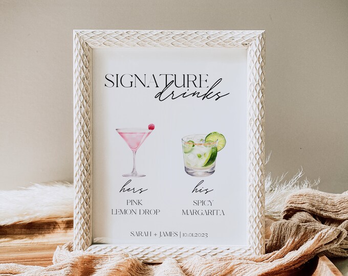 Signature Drinks Bar Menu Sign Template-signature Cocktail Sign ...