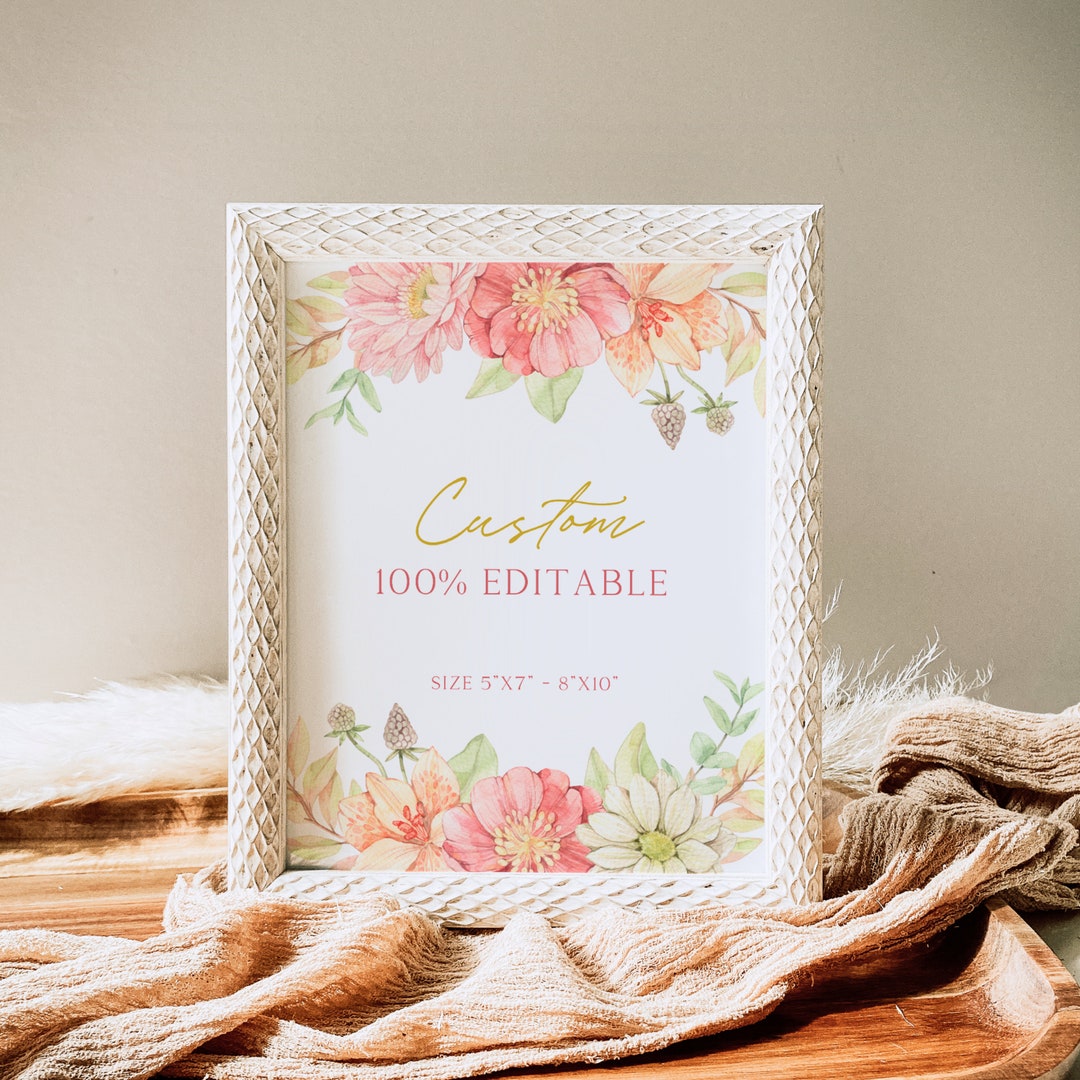 Pink Floral Custom Sign, Editable Sign Template, 8x10, Printable Shower ...