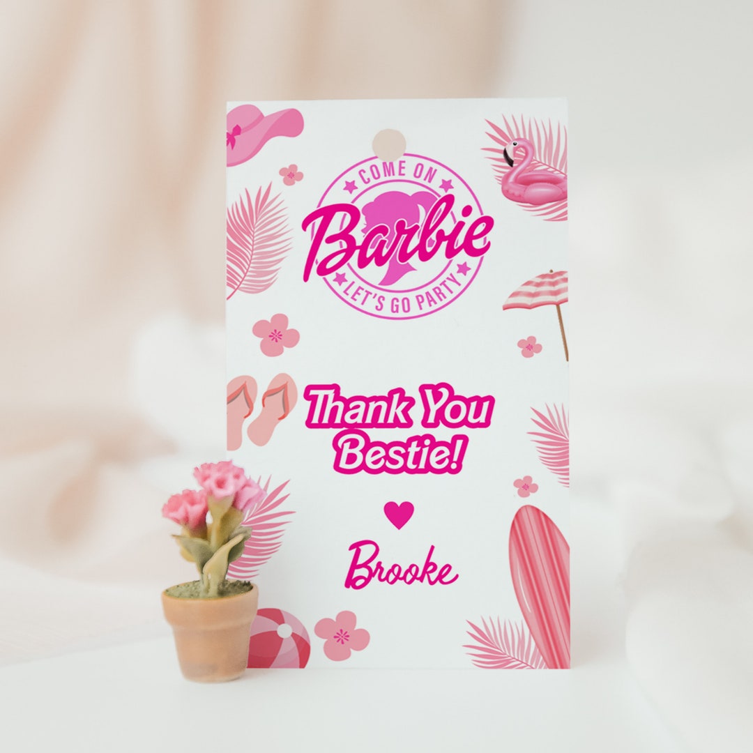 Editable Pink Doll Party Thank You Favor Tag, Barbe Birthday Party ...
