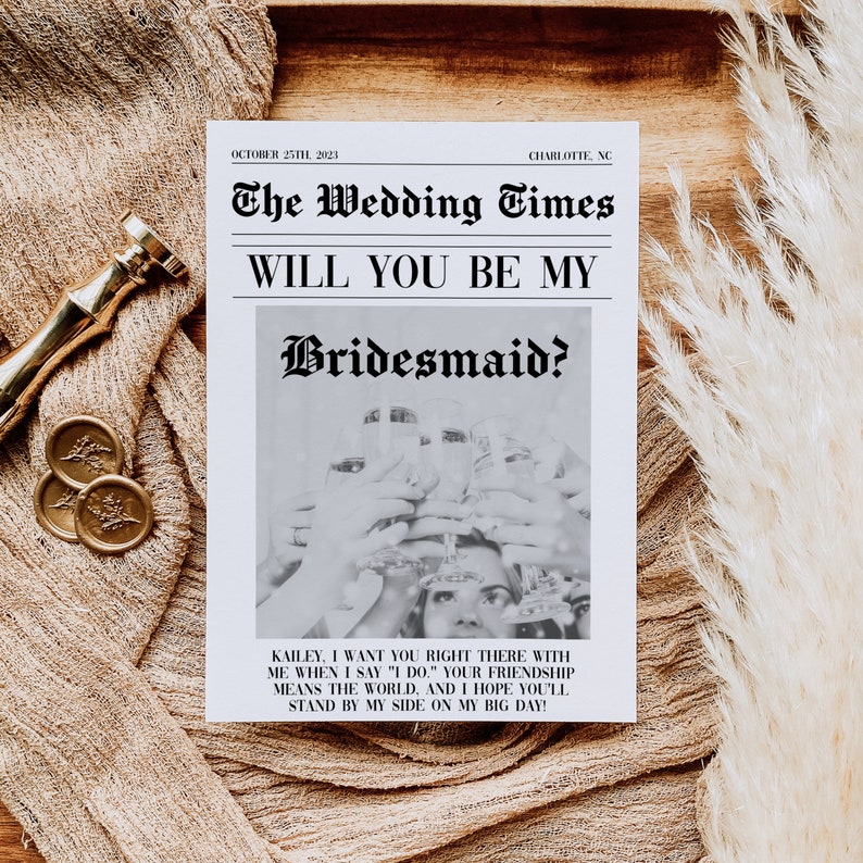 Newspaper Bridesmaid Proposal Card Template, Editable Bridesmaid ...