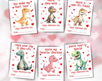 Dinosaur Kids Classroom Valentine's Day Cards Printable Instant ...