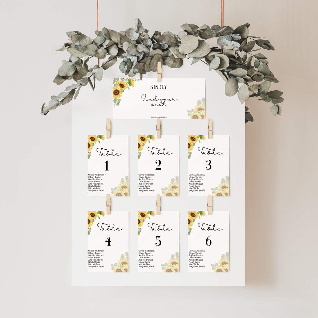 Sunflower Seating Chart Cards, Seating Chart Wedding, Fall Seating Plan ...