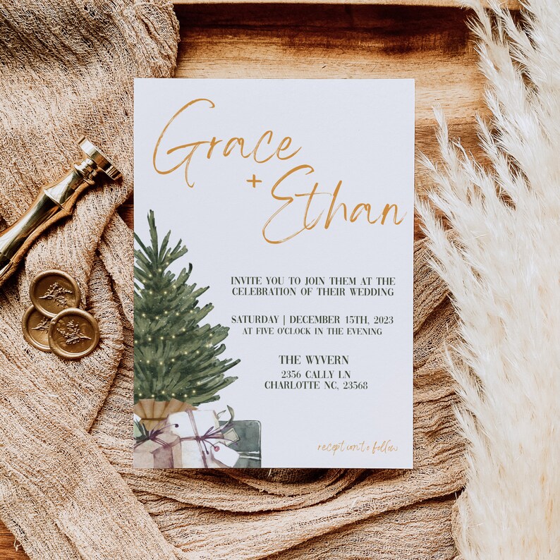 Christmas Wedding Invitation, Holiday Wedding Invitation, Printable ...