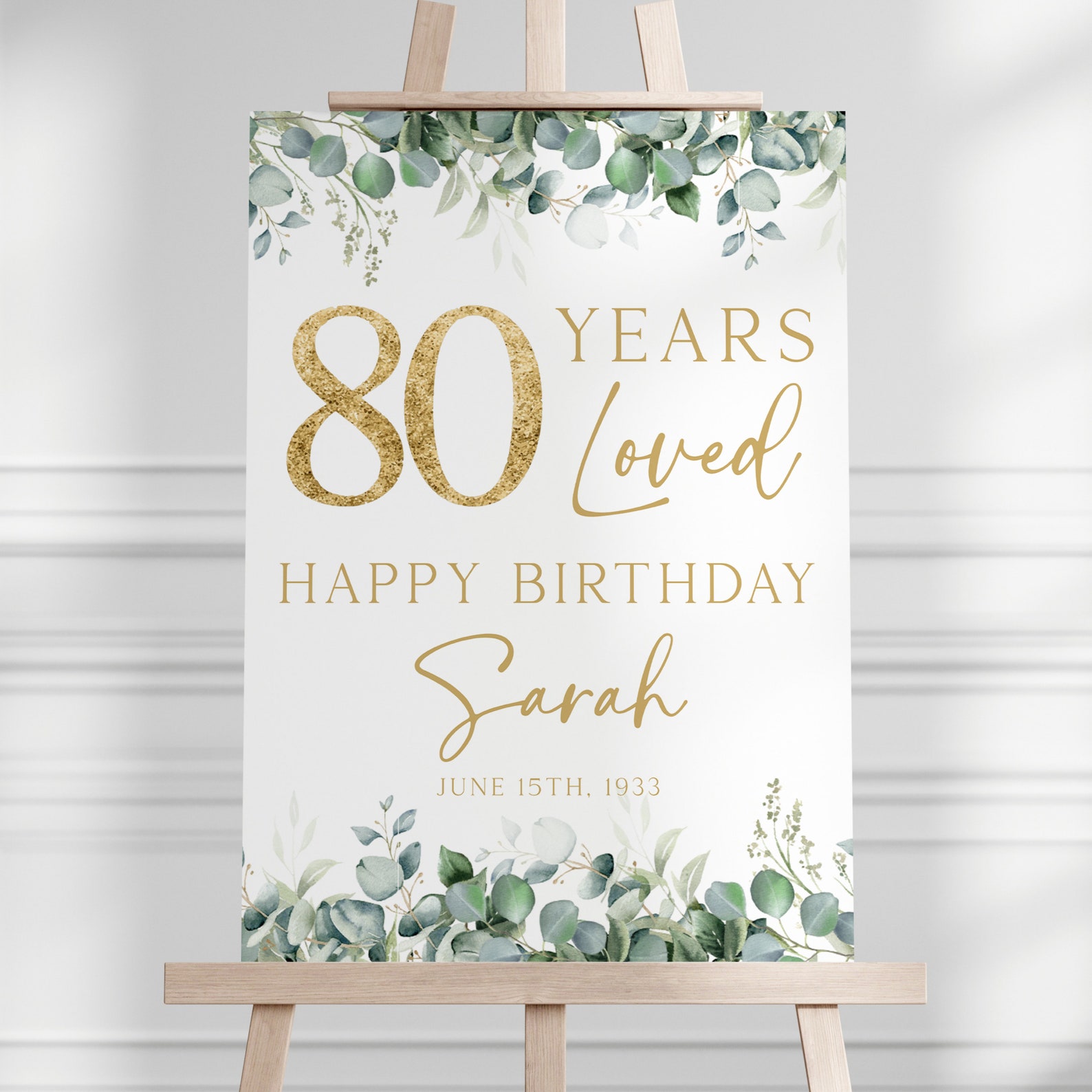 80 Years Loved, 80th Birthday Party Welcome Sign Printable, Greenery ...