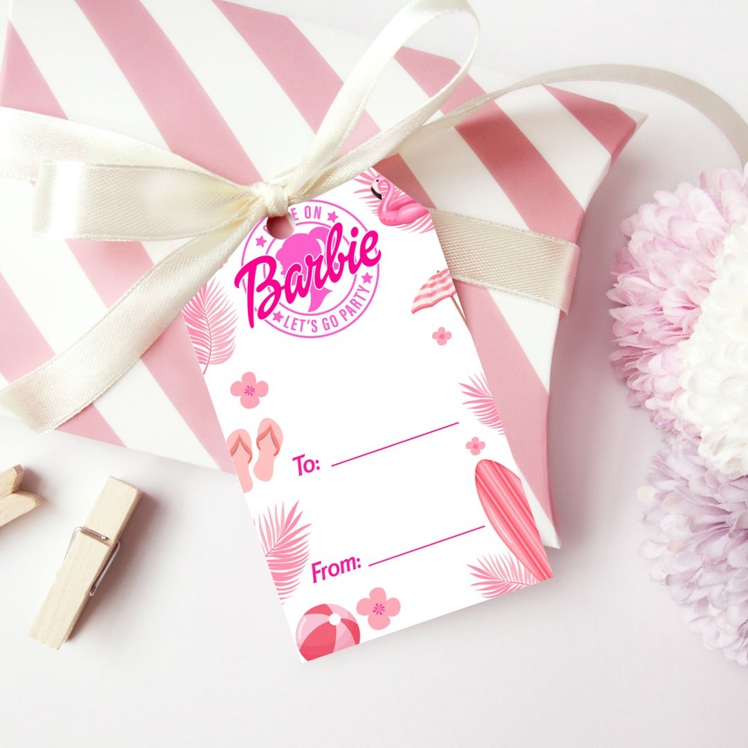 Editable Pink Doll Party Gift Tag, Barbe Birthday Tag ,barbi Party ...
