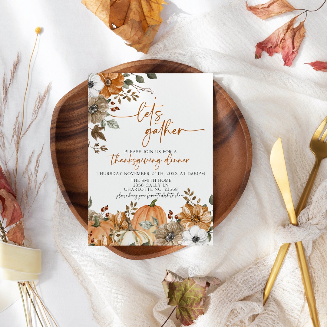 Thanksgiving Dinner Invitation, Let's Give Thanks Invitation Template ...