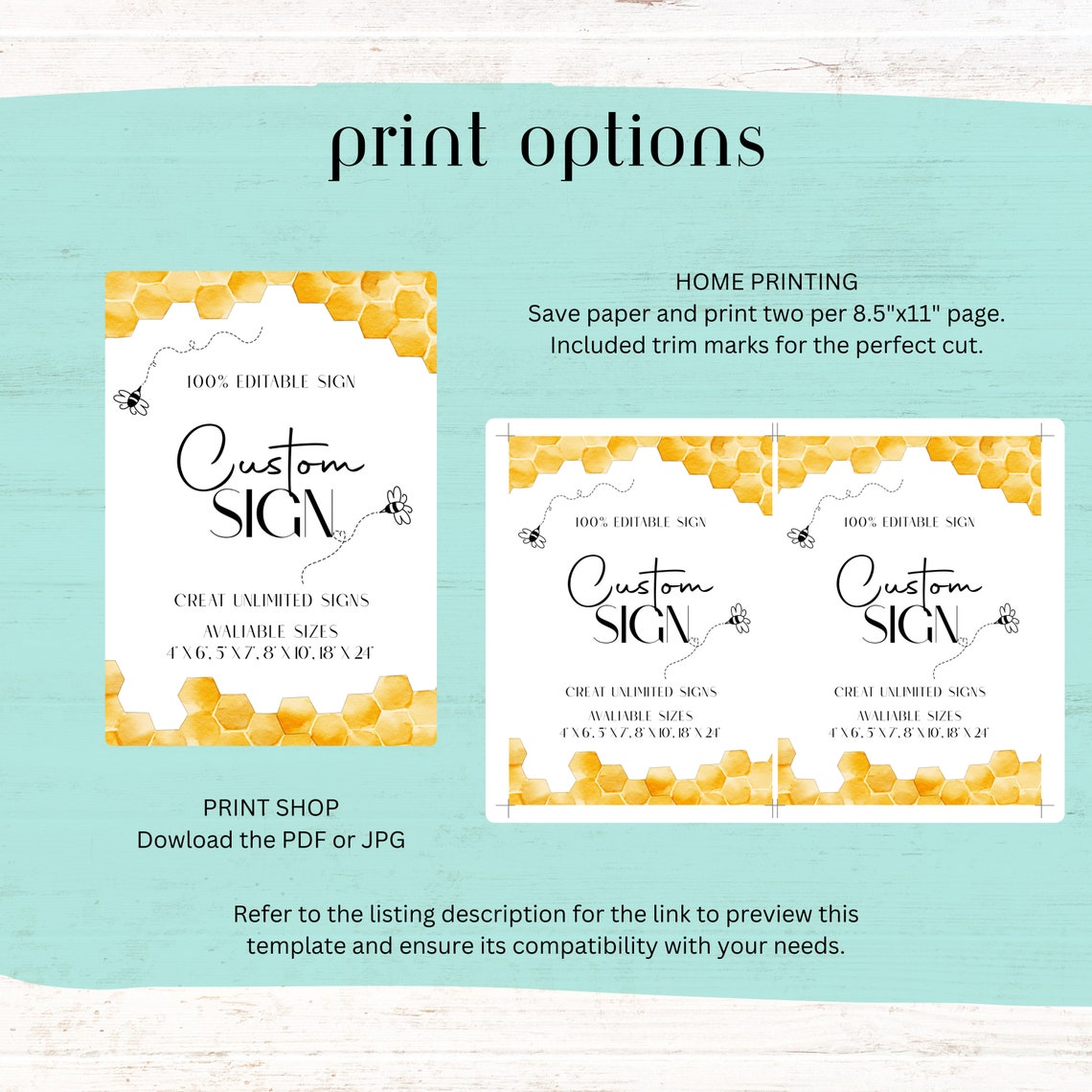 Bee Custom Sign Honeybee Editable Sign Template Editable - Etsy