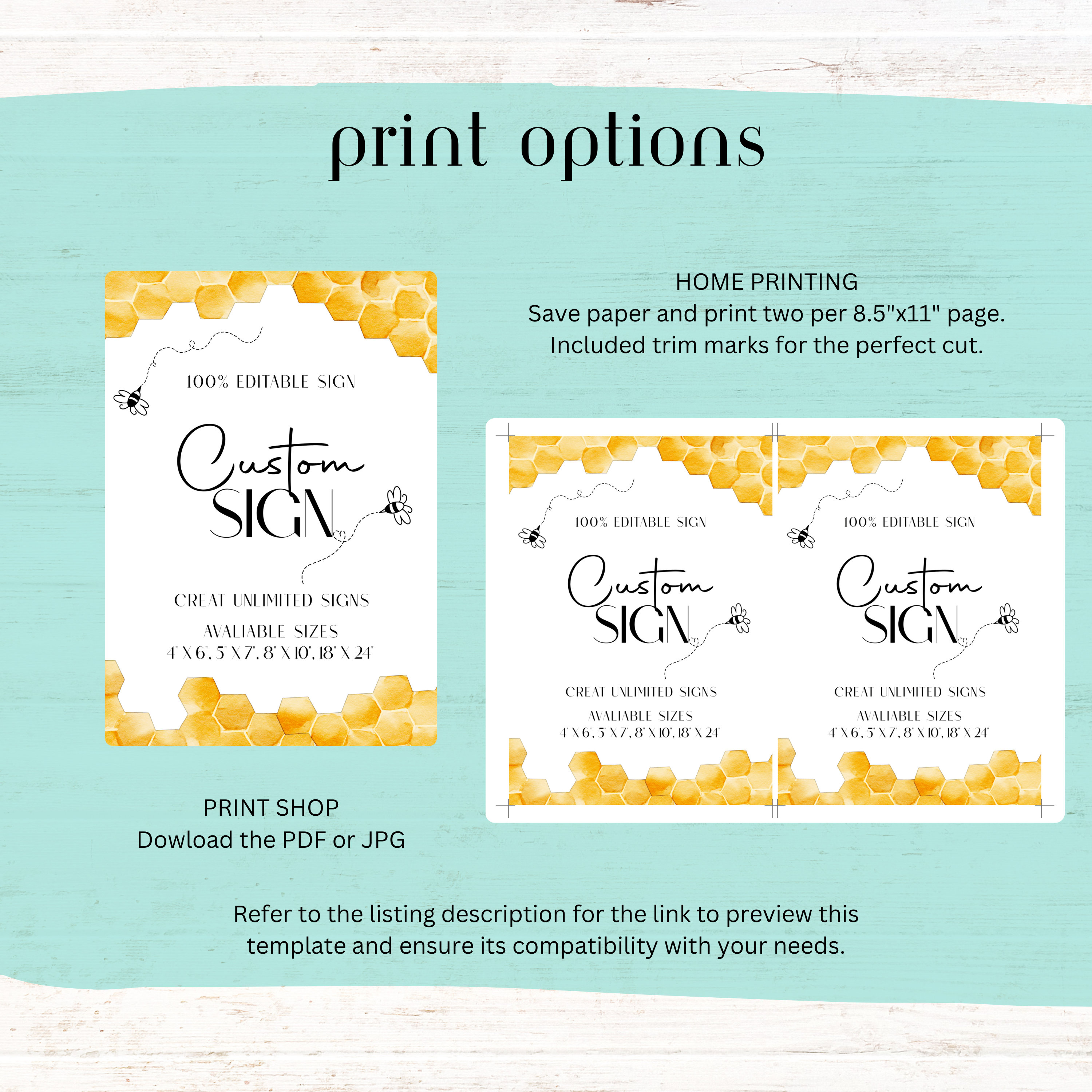 Bee Custom Sign, Honeybee Editable Sign Template, Editable Custom Bee ...