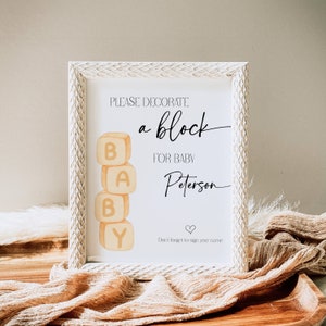 Decorate a Baby Block Sign, Minimalist Baby Shower, Activity, Editable ...