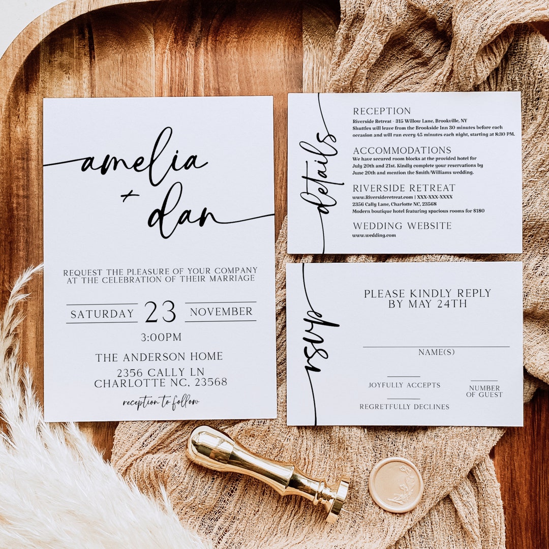 Script Wedding Invitation, Calligraphy Wedding Invitation, Printable ...