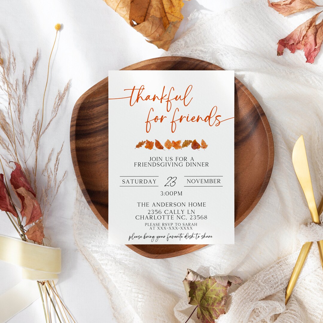 Thankful for Friends Friendsgiving Invitation Template, Thanksgiving ...