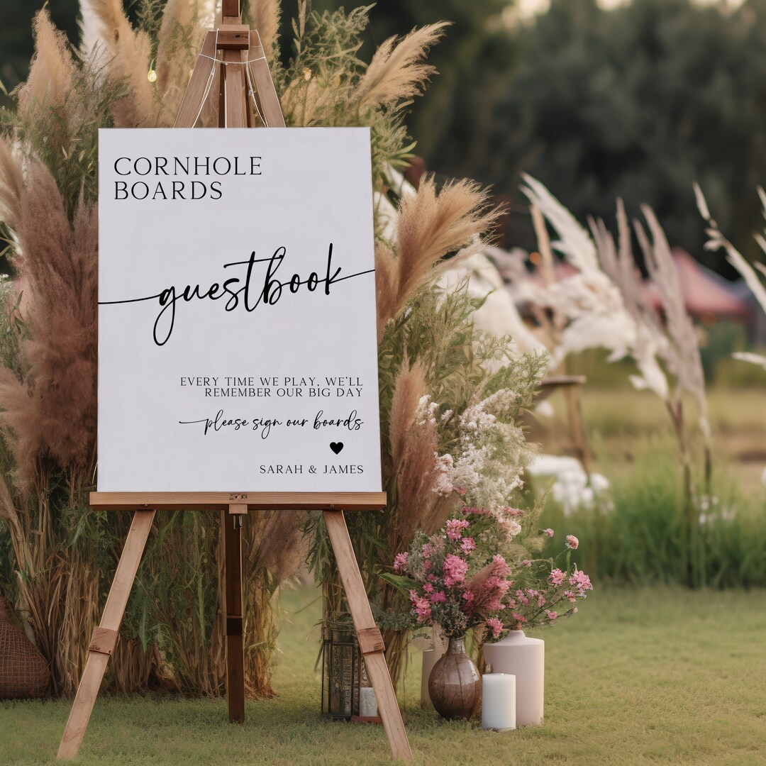 Cornhole Guest Book Sign, Minimalist Cornhole Board Sign, Cornhole ...