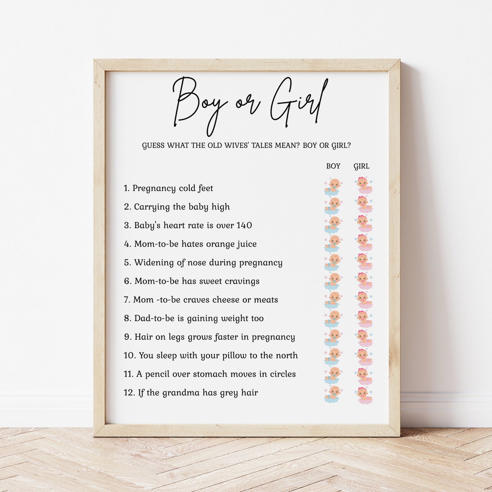 Old Wives Tale Game. Old Wives Tale Guess Boy or Girl Game, Baby Shower ...