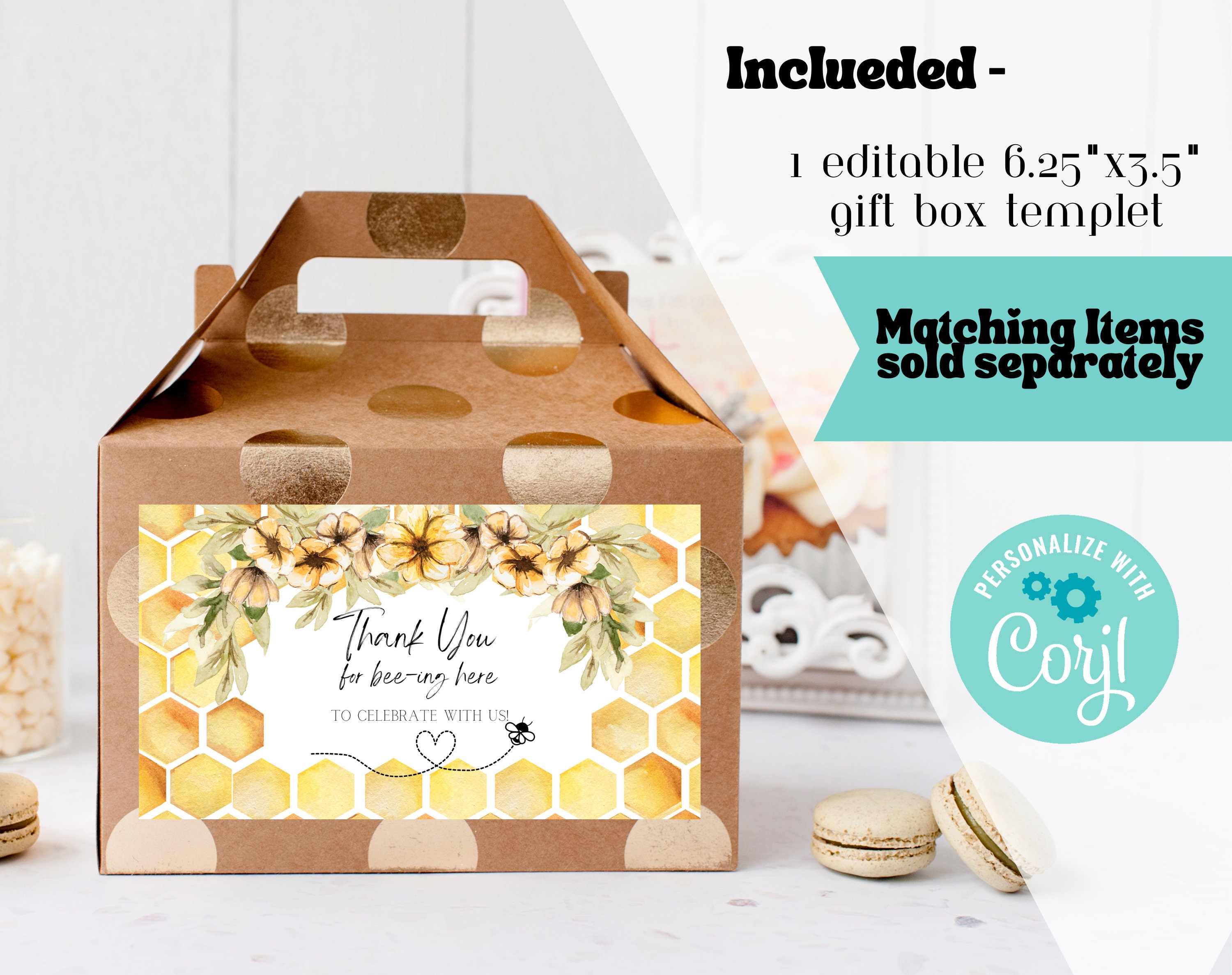 Editable Bee Baby Shower Party Favor, Box Label Printable Honey Bee ...