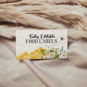 Bee Food Labels, First Bee Day Food Label Card, Food Tent Card ...