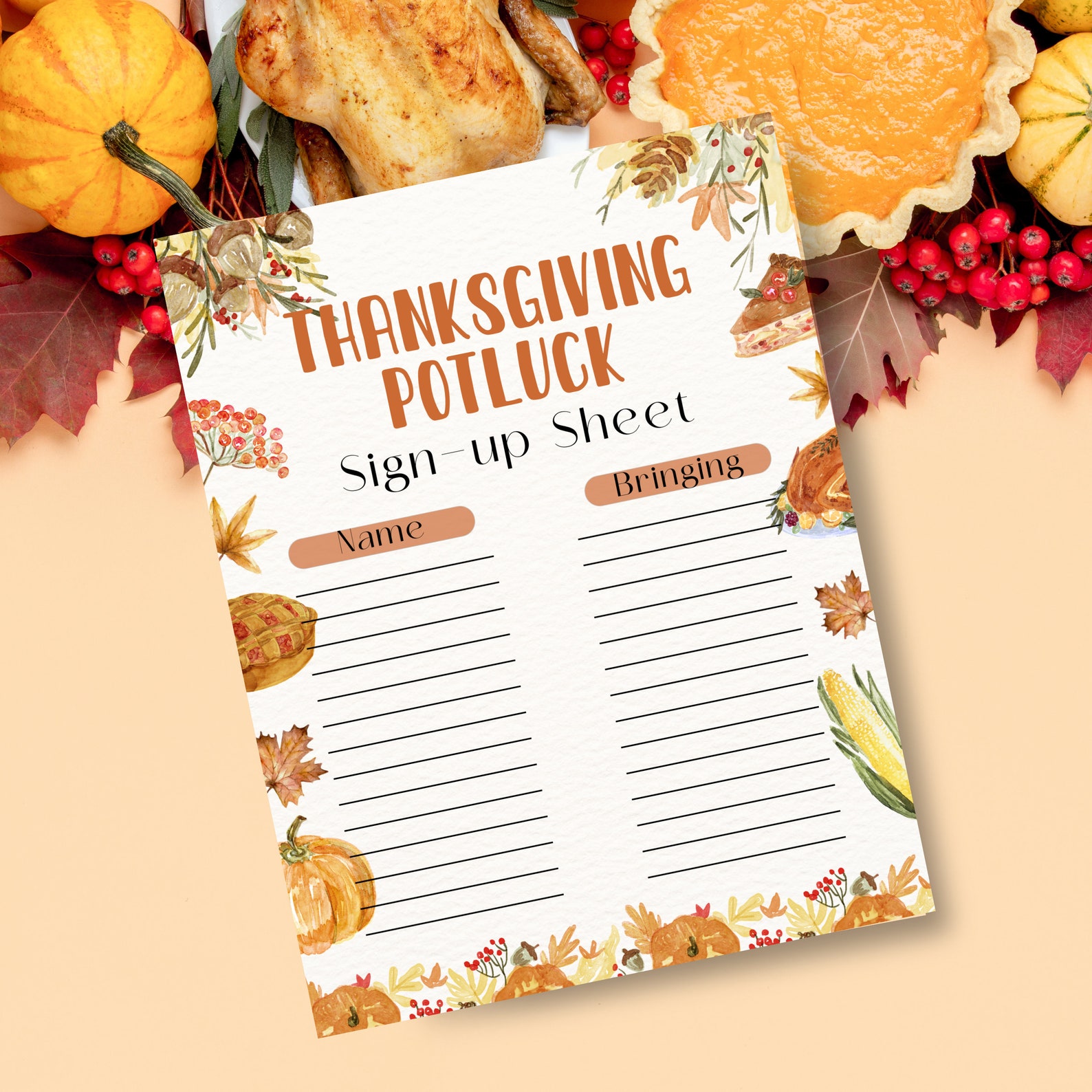 Thanksgiving Potluck Sign up Sheet, Thanksgiving Menu, Potluck Sign up ...