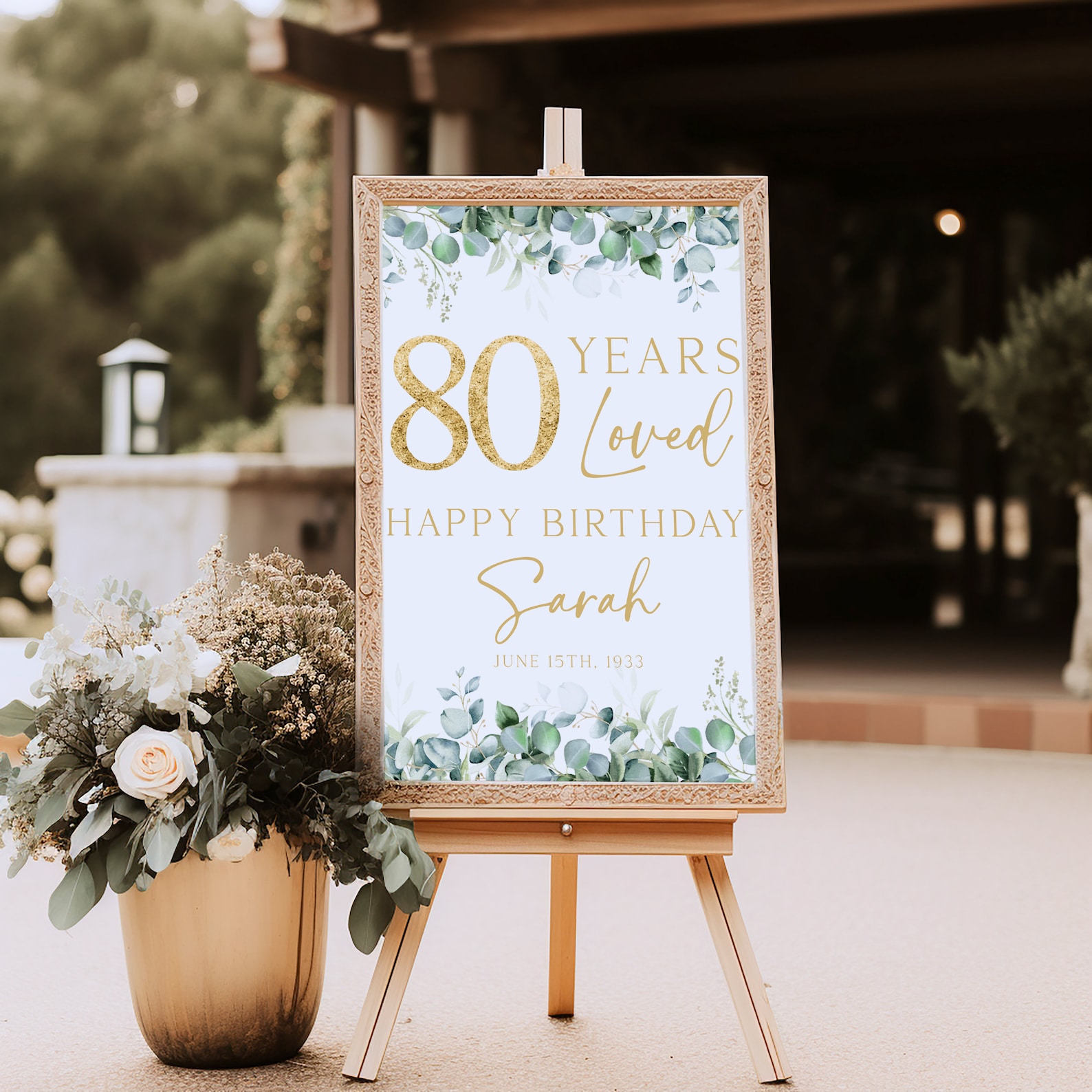 80 Years Loved, 80th Birthday Party Welcome Sign Printable, Greenery ...