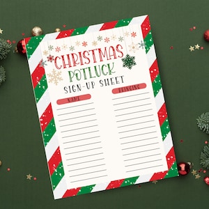 Christmas Potluck Sign up Sheet, Potluck Sign up Sheet, Potluck Sign up ...