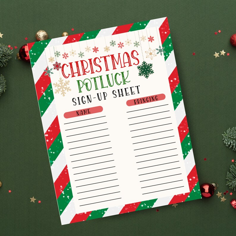 Christmas Potluck Sign up Sheet, Potluck Sign up Sheet, Potluck Sign up ...