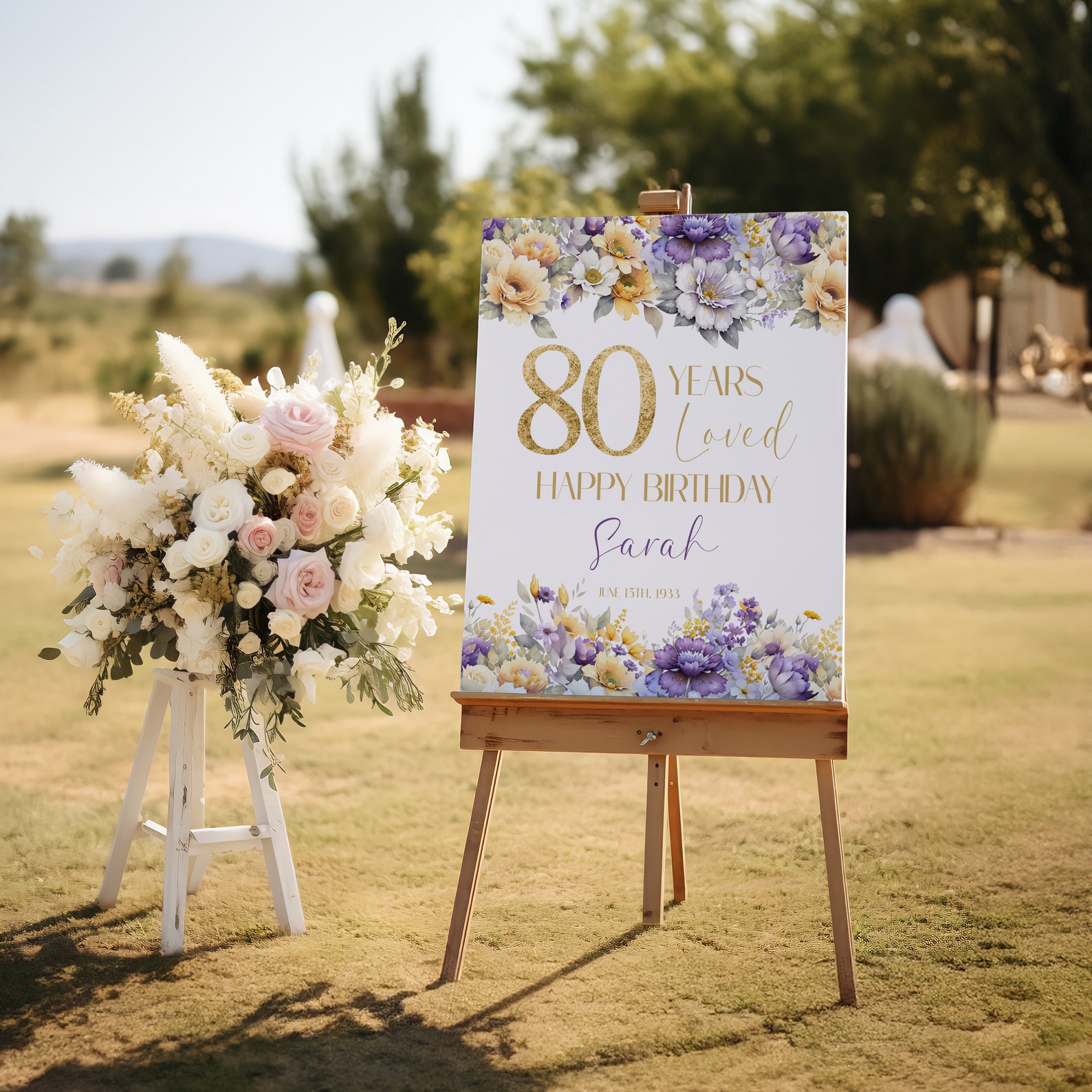 80 Years Loved, 80th Birthday Party Welcome Sign Printable, Purple ...
