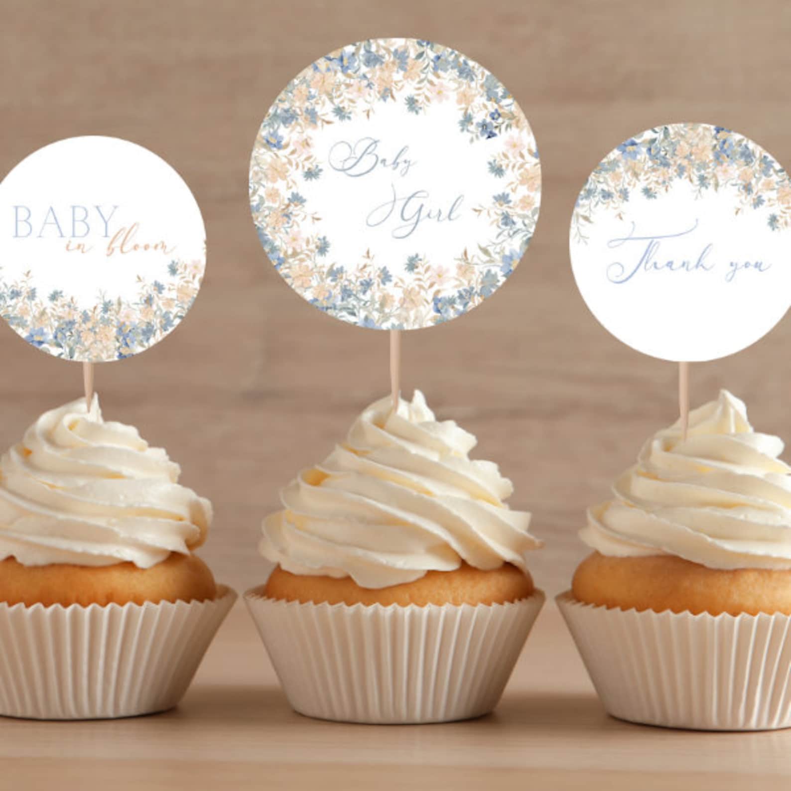 Baby in Bloom Baby Shower Cupcake Toppers, Printable Oh Baby Cupcake ...
