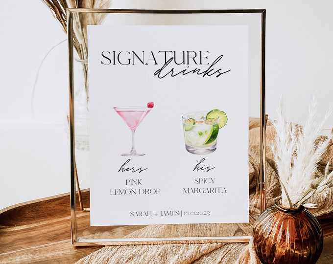 Printable Beach Signature Drinks Sign Watercolor Beach Themed Wedding ...