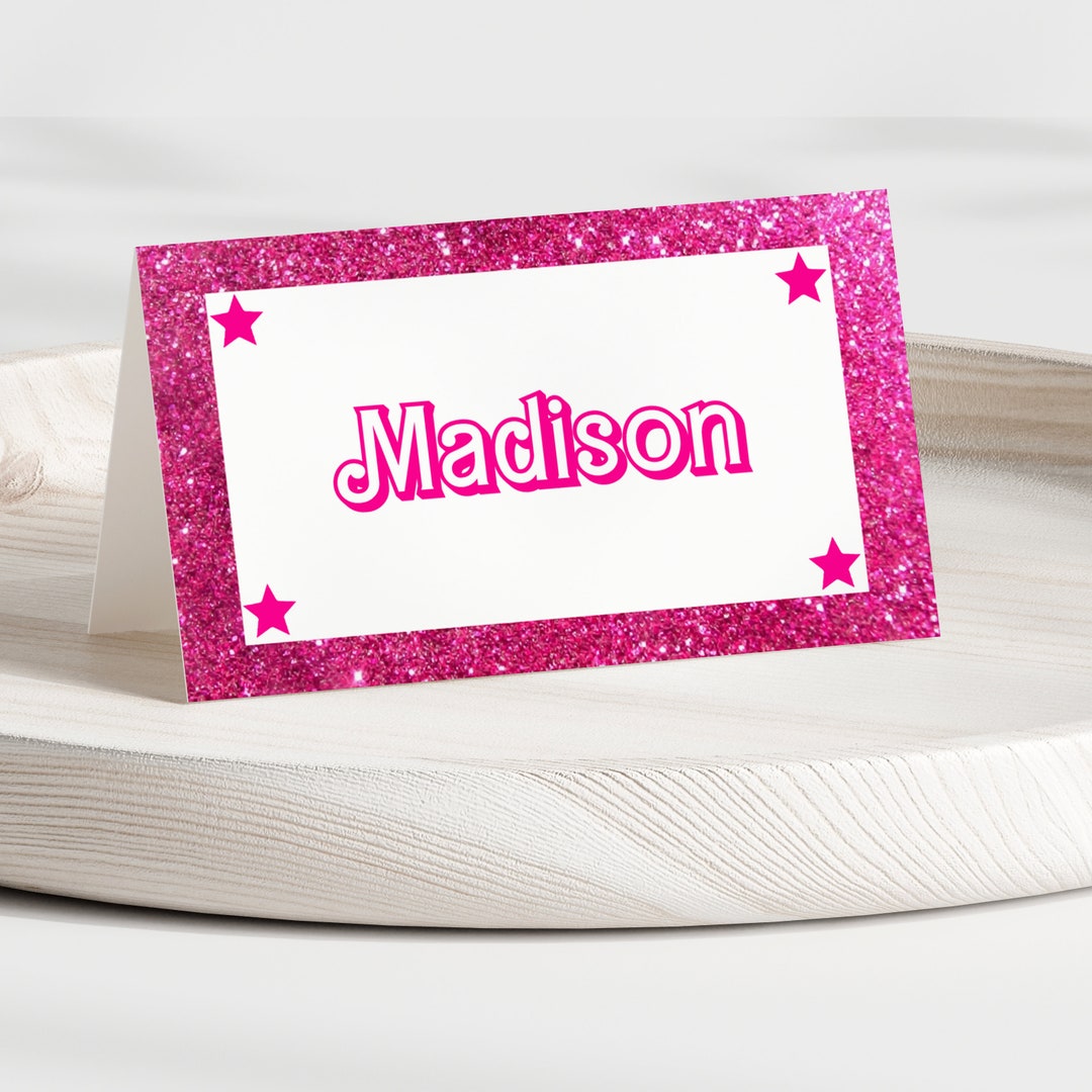 Editable Sparkle Pink Food Label, Pink Birthday Place Card, Pink Doll ...