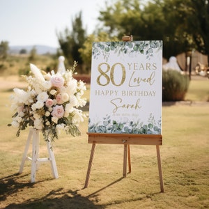 80 Years Loved, 80th Birthday Party Welcome Sign Printable, Greenery ...