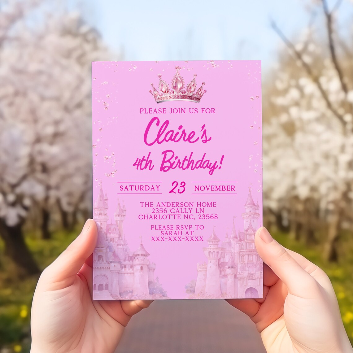 Princess Birthday Invitation Girl Princess Birthday Party Invite Pink ...