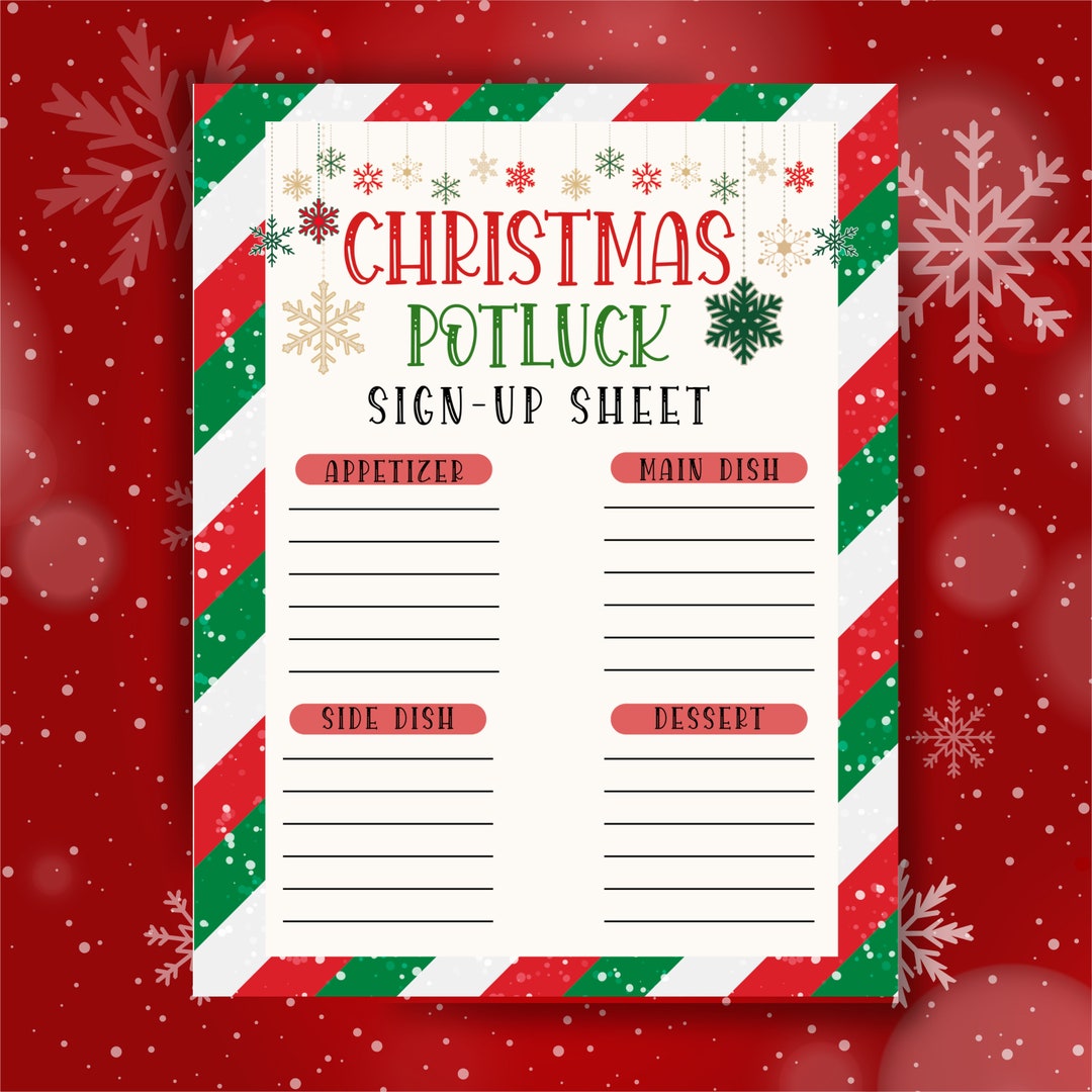 Christmas Potluck Sign up Sheet, Potluck Sign up Sheet, Potluck Sign up ...