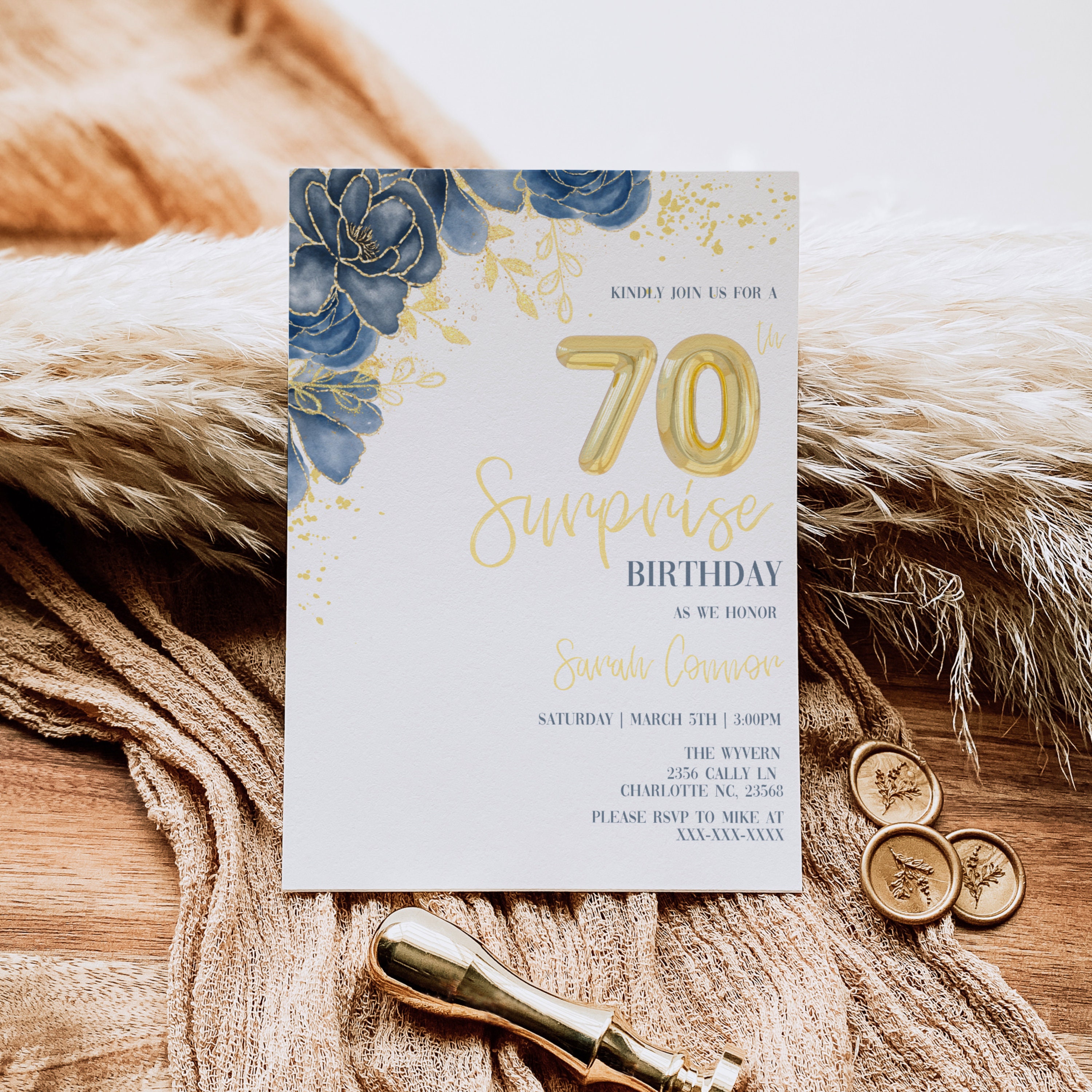 Surprise 70th Birthday Invitations for Women Gold Floral - Etsy