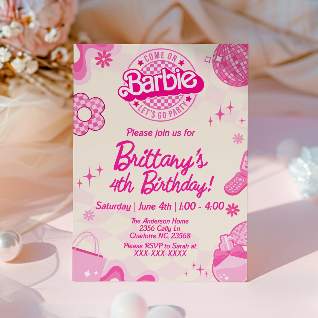 Editable Barbi Invitation, Pink Doll Birthday Party, Barbe Party, Barbi ...