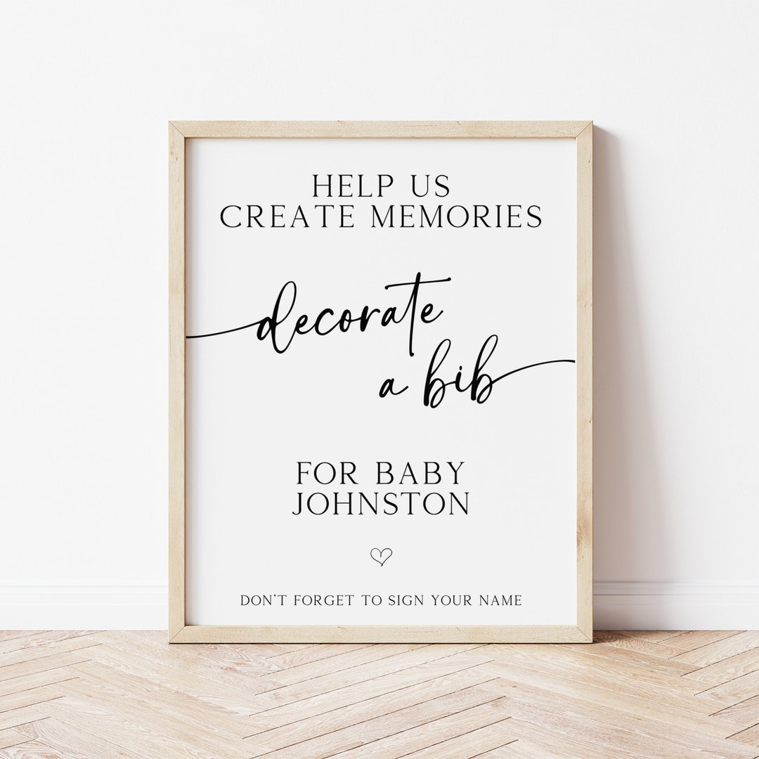 Decorate a Baby Bib Sign, Minimalist Baby Shower, Activity, Editable ...