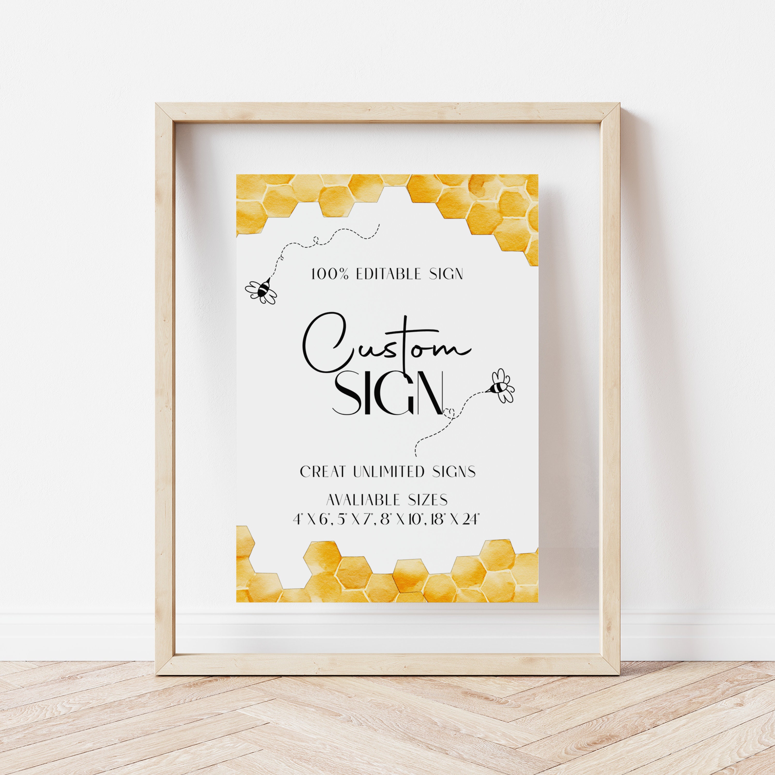Bee Custom Sign, Honeybee Editable Sign Template, Editable Custom Bee ...